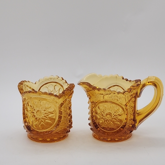 Dining | Vintage Amber Pressed Glass Miniature Sugar And Creamer ...